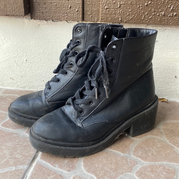 Target | Shoes | Target Black Combat Boots Lace Up Faux Leather | Poshmark